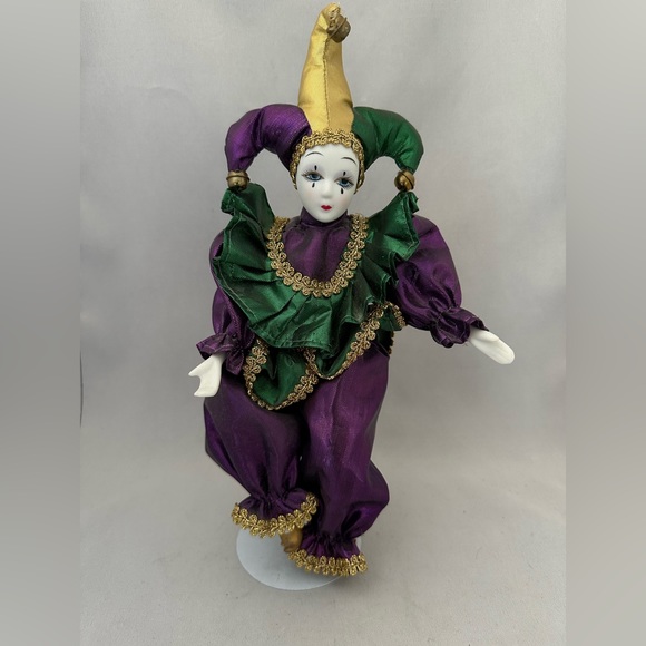 Accents | Porcelain Mardi Gras Jester Doll With Stand | Poshmark